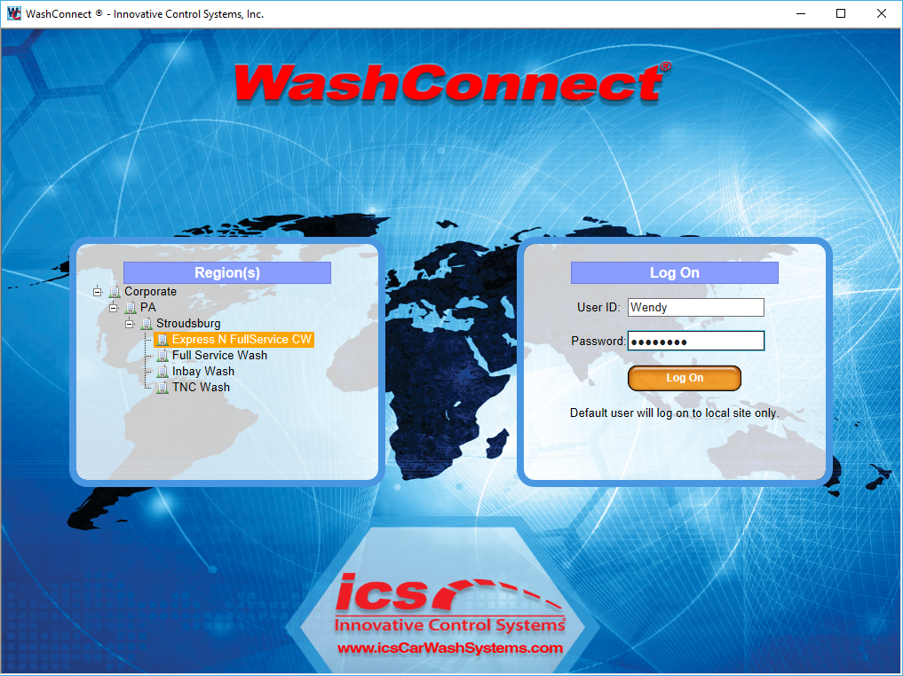 WashConnect WebHelp Version 1.7.4 > Home > Get Started > Log on WashConnect